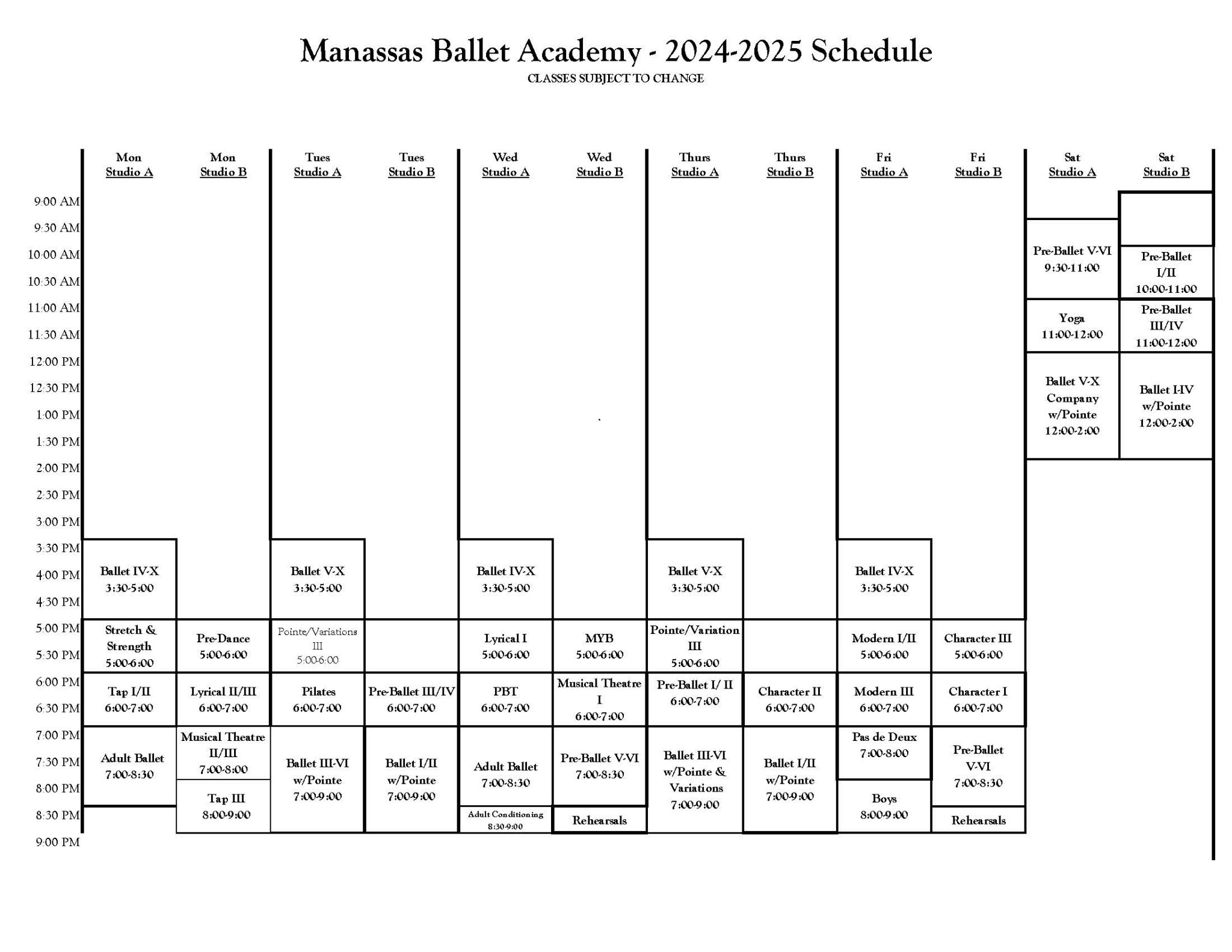 Updated MBA Schedule 2024-2025 9.21.24 - Manassas Ballet Theatre